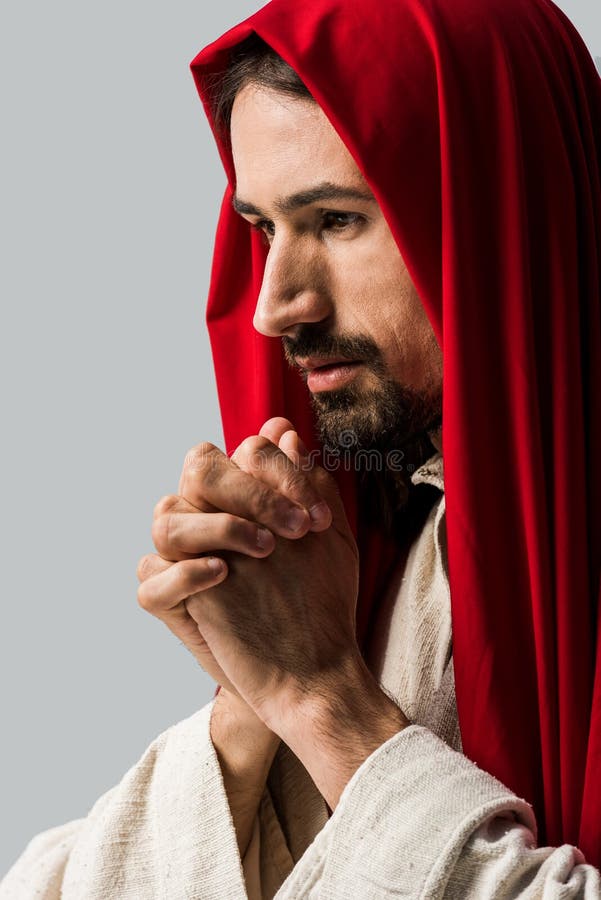 Jesus in Red Hood with Outstretched Hands Stock Image - Image of hope ...