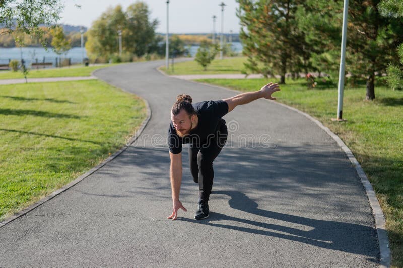 Bearded Man Ready for Distance Running Outdoors. Stock Photo - Image of ...