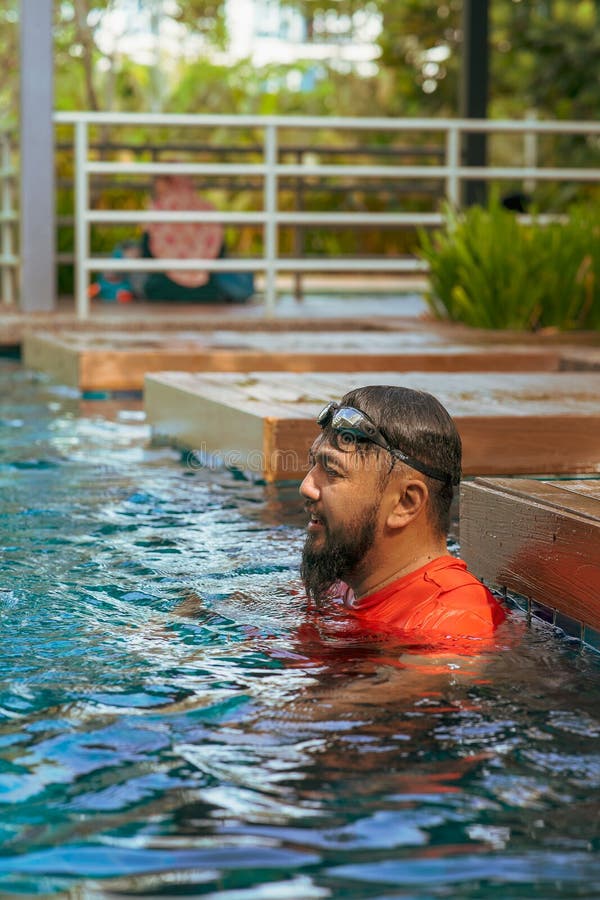 Bearded Man Relaxing in the Swimming Pool. Summer Vacation Stock Photo ...