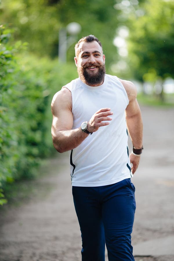 Bearded man runs stock image. Image of outdoor, marathon - 58378093