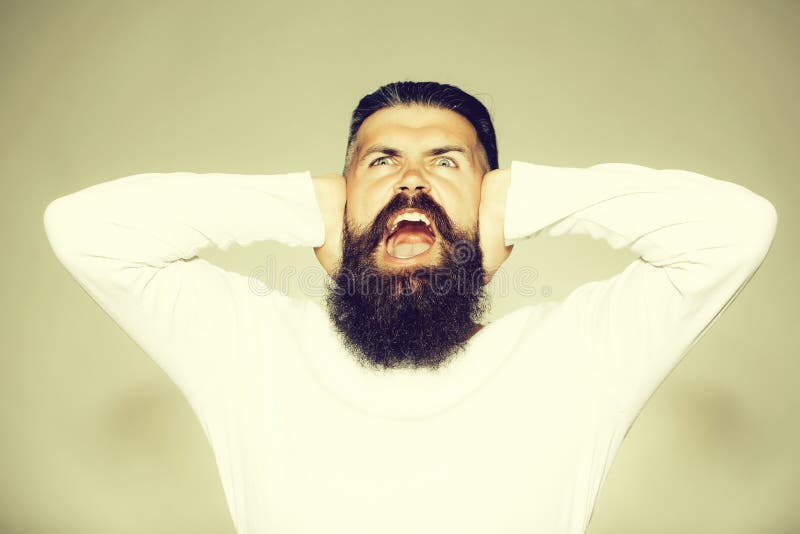Bearded Man with Shouting Face Stock Photo - Image of shouting, male ...