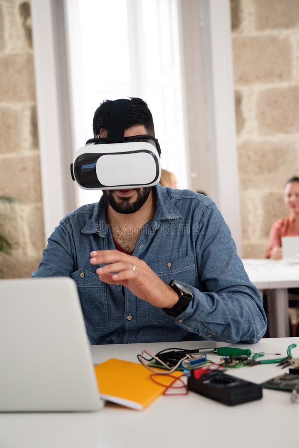 Bearded Man Sitting at a Desk Testing Virtual Real Stock Photo - Image ...