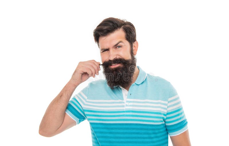 Bearded Man Twisting Moustache. Unshaven Man with Long Beard and ...