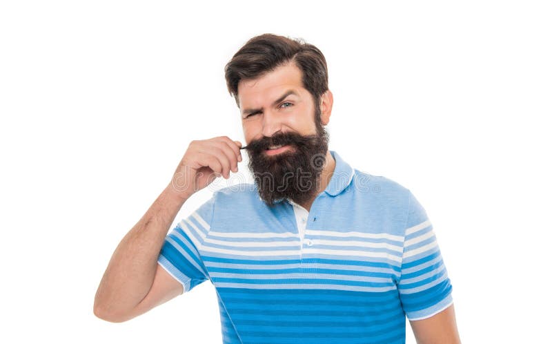 Bearded Man Twisting Moustache. Unshaven Man with Long Beard and ...