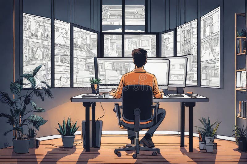 Bearded Man Wearing Glasses Remote Working Overtime, Late at Night ...