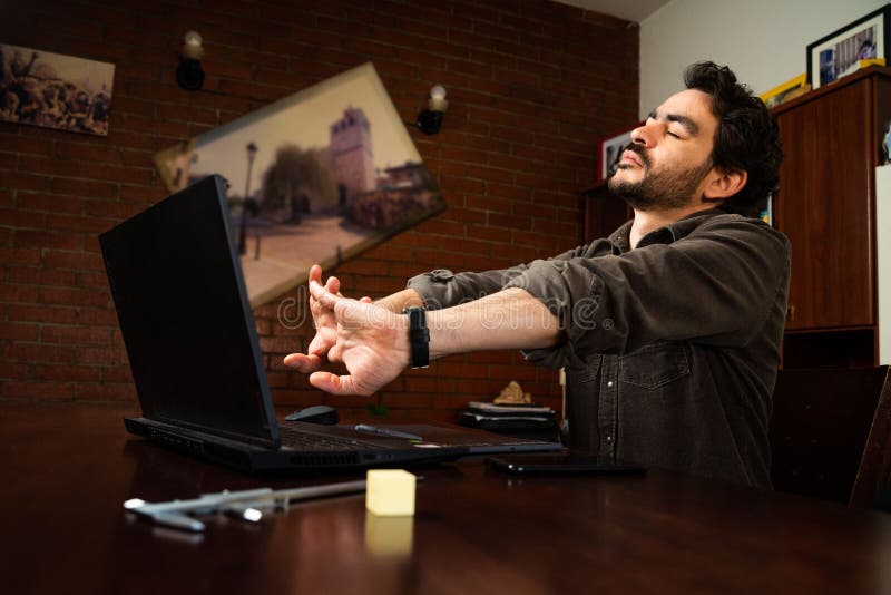 Bearded Man Working with a Laptop Computer at Home, a Computer-aided ...