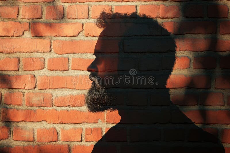 Bearded Mans Shadow on a Brick Wall Creates a Striking Urban Backdrop ...