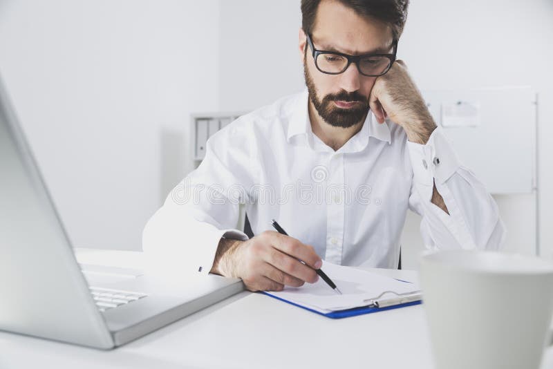 Bearded Mathematician at Work Stock Image - Image of computer ...