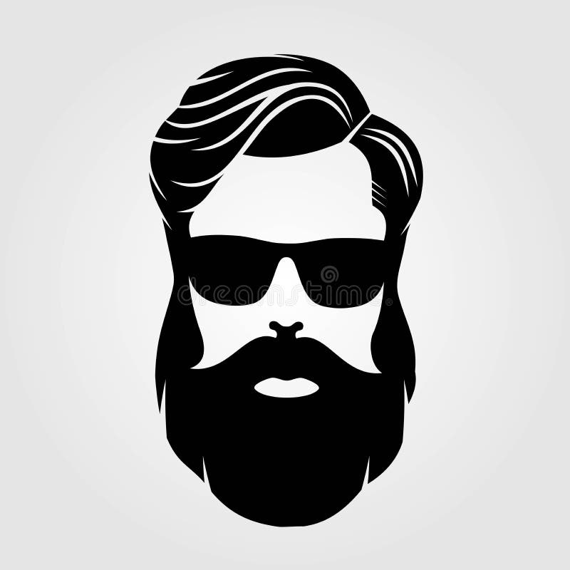 Bearded Men Hipster Face Fashion Silhouette Emblem Icon Label