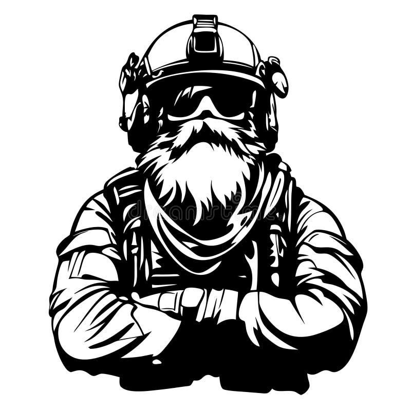 Bearded Military Operator in Tactical Gear Striking Confident Pose for ...