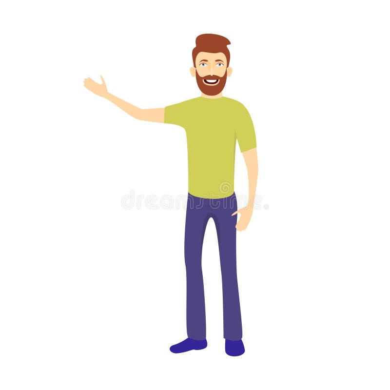Bearded Person Showing His Long Facial Hair or Beard, Vector Cartoon ...