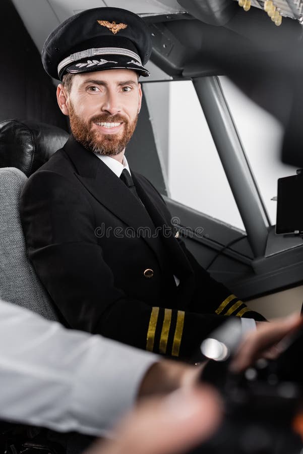 Bearded Pilot in Uniform and Cap Stock Image - Image of aviation ...