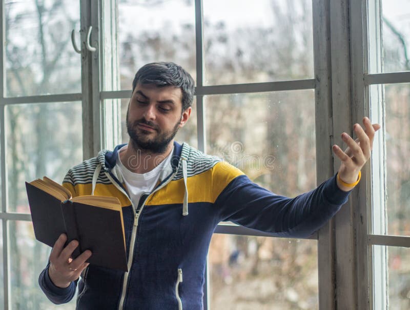 Bearded Poet Man Reads Book Expression Stock Photos - Free & Royalty ...