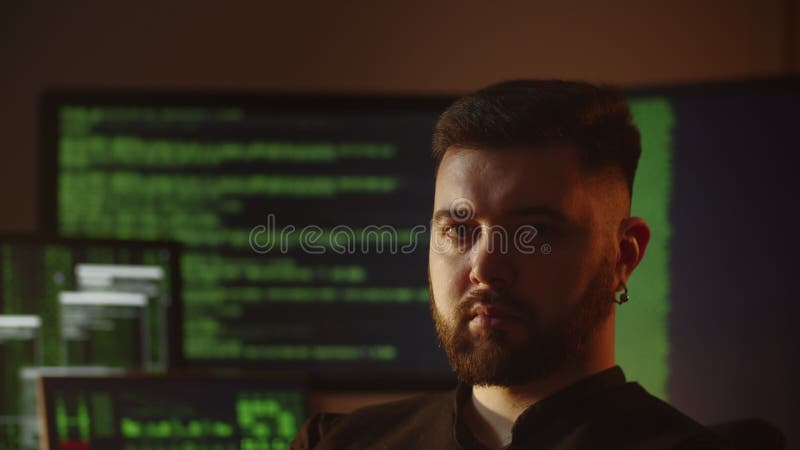 Computer Screens On Desk Running Programming Code Data Algorithms Stock Video Video Of