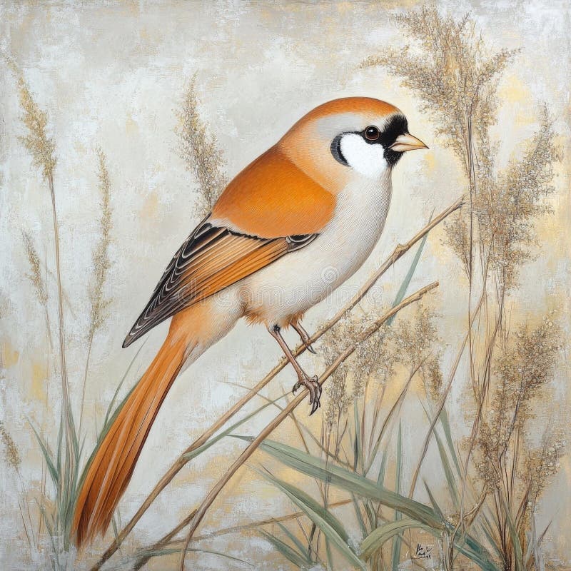 Bearded Reedling Bird Painting Stock Illustration - Illustration of ...