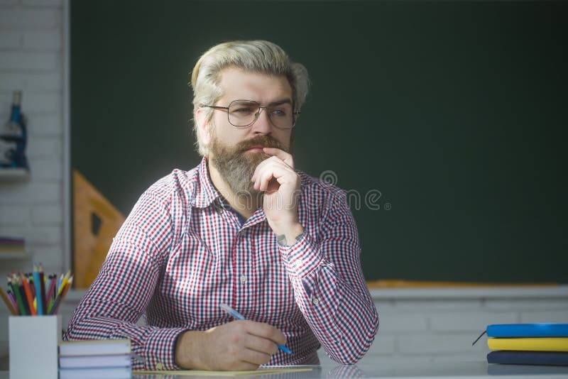 Bearded School College Teacher Man during a Math Class. Stock Photo ...