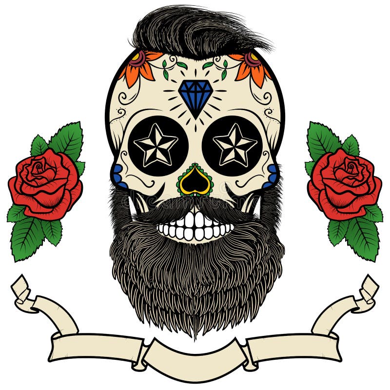 Bearded skull stock vector. Illustration of cool, character - 60260819