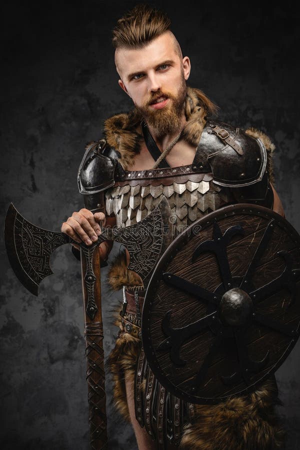 Bearded Viking Warrior Dressed in Fur and Light Armor Stock Photo ...