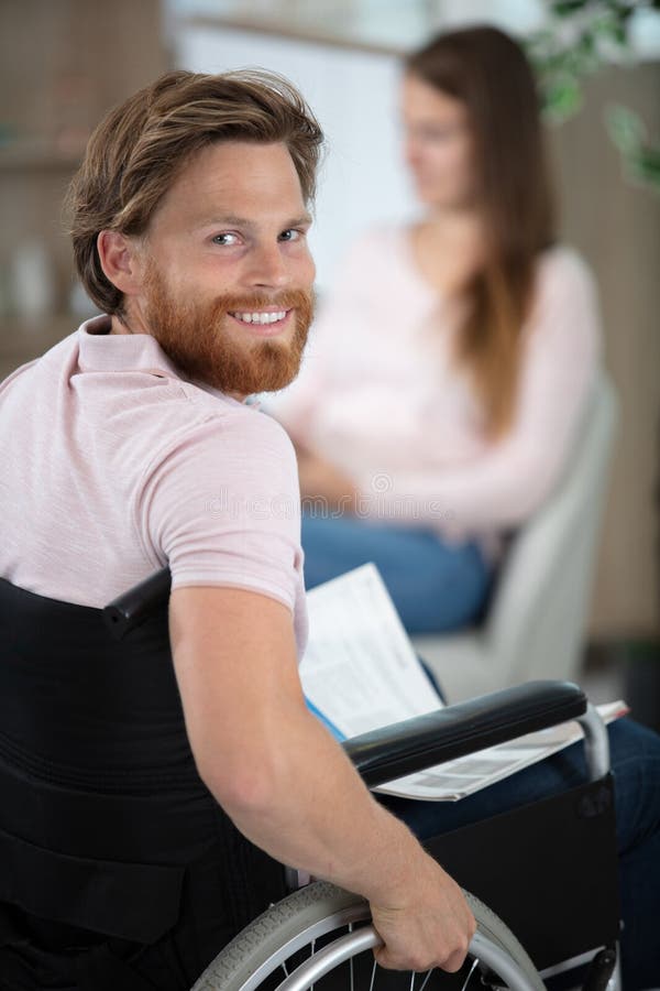 Beared Young Man in Wheelchair Smiling Stock Photo - Image of handicap ...