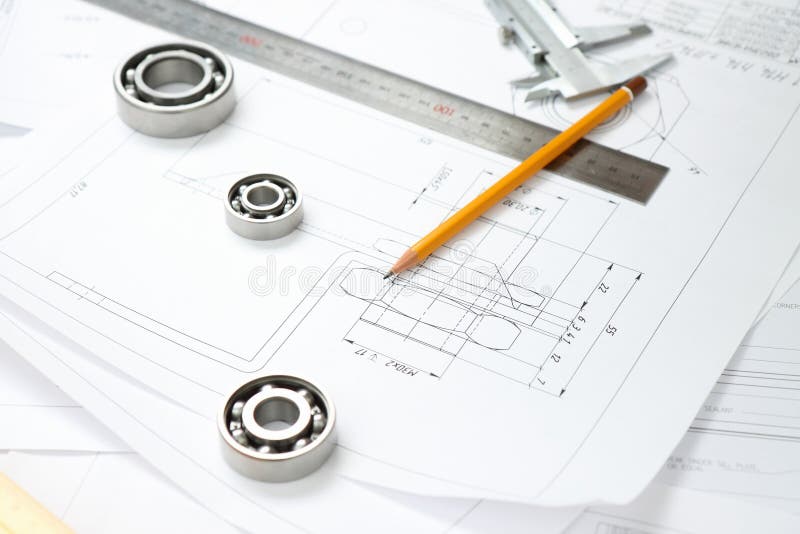Engineering Tools on Technical Drawing Stock Photo - Image of layout ...
