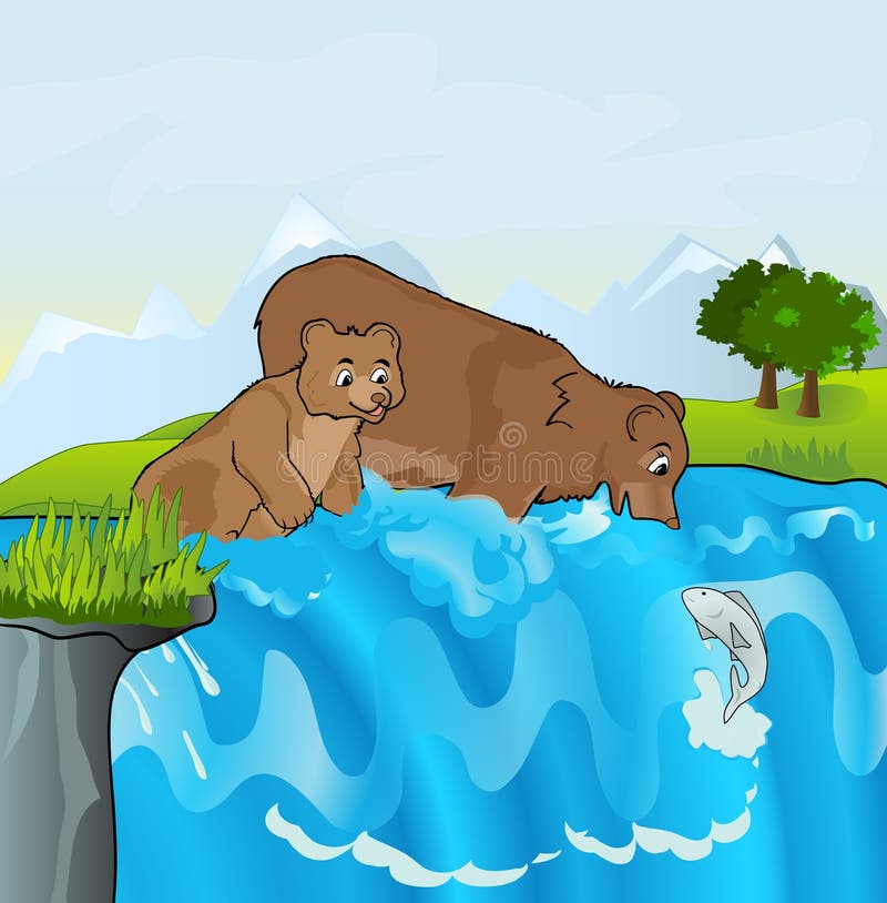 Bears fishing in stream stock illustration. Illustration of bear - 13064031