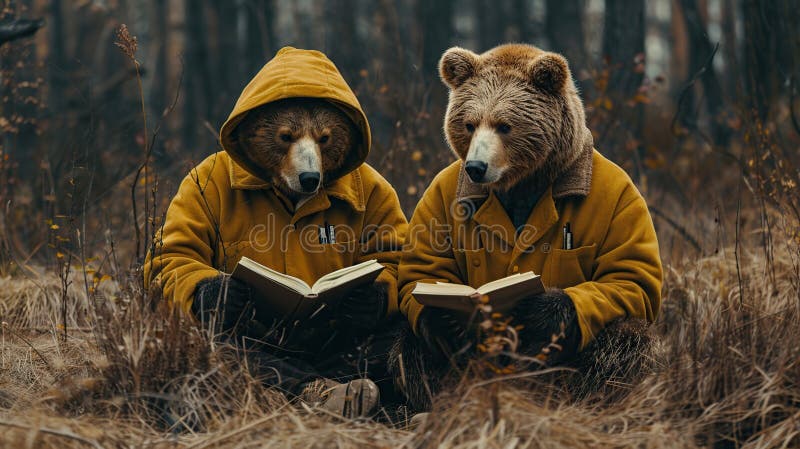 Bears Reading in the Woods stock illustration. Illustration of sitting ...