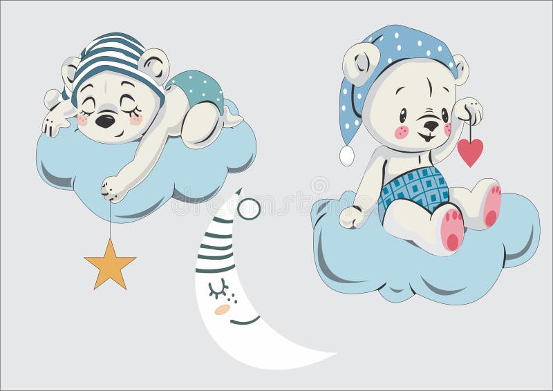 Sleepy teddy bears vector stock illustration. Illustration of font ...