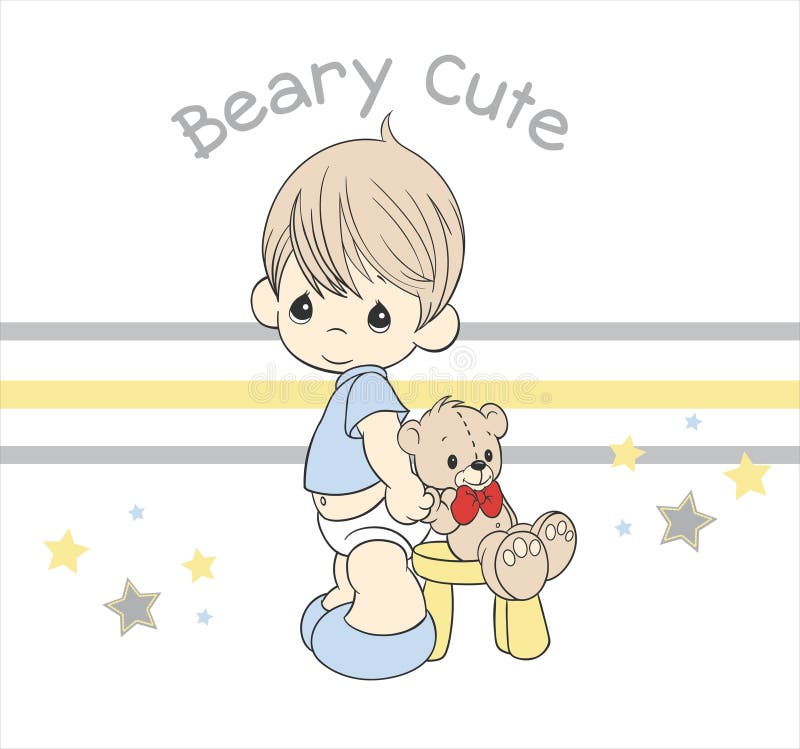 Beary Cute Boy with Teddy Print Design Art Stock Vector - Illustration ...