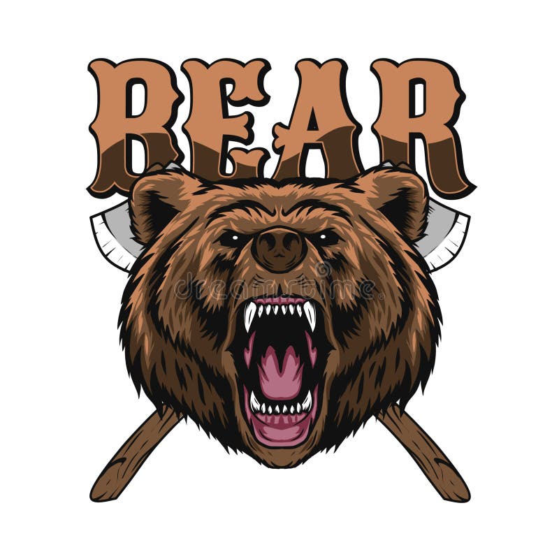 Beast Logo with Bear Head and Axe Stock Vector - Illustration of head ...