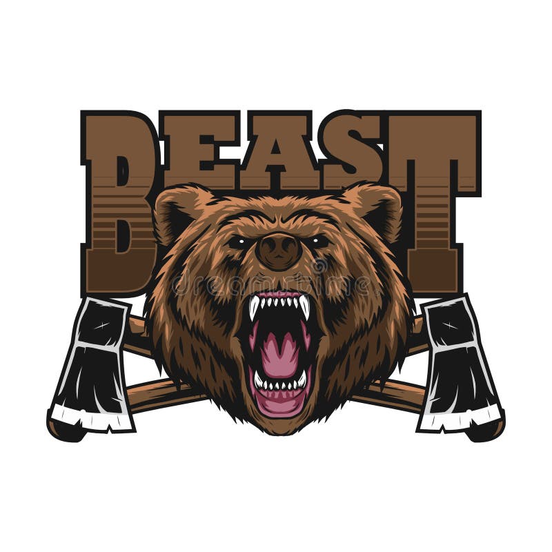 Beast Logo with Bear Head and Axe Stock Illustration - Illustration of ...