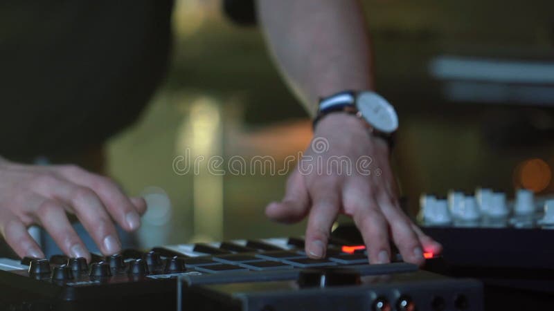 Beat Maker Plays Beats on Midi Controller Device in Nightclub. Midi ...