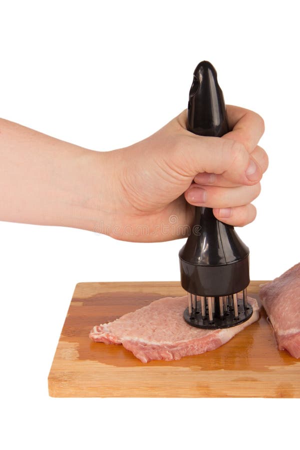 Beat the Meat on a Wooden Board on a White Background Stock Image ...
