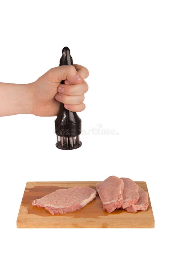 Beat the Meat on a Wooden Board on a White Background Stock Image ...