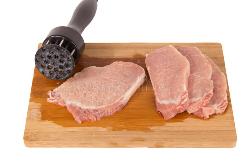 Beat the Meat on a Wooden Board on a White Background Stock Image ...