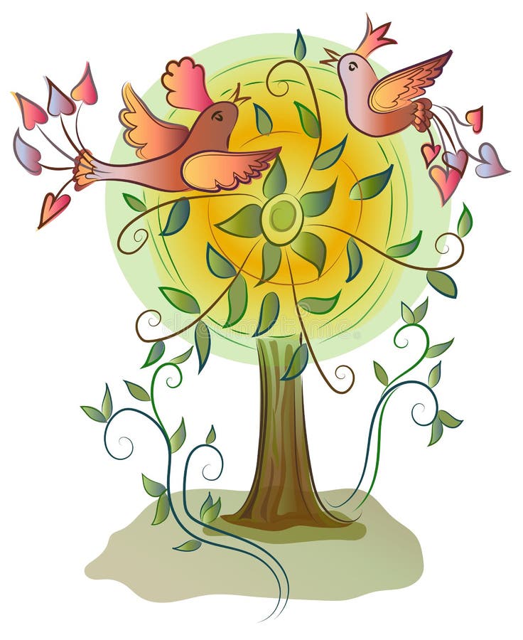 Beatiful Colorful Happy Birds on Tree Stock Vector - Illustration of ...