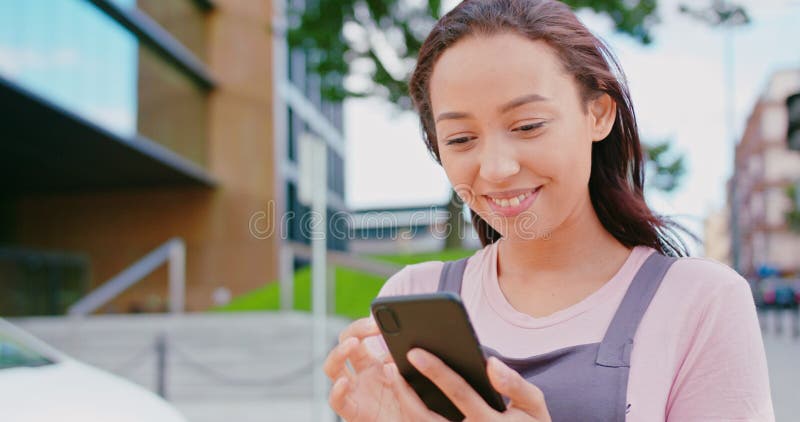 Beatiful Lady Using a Phone Outdoors Stock Image - Image of chatting ...