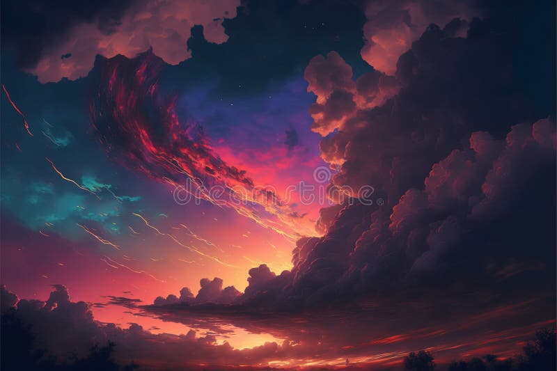 Beatiful Sky with Clouds Artistic Background. Painting AI Genarative ...