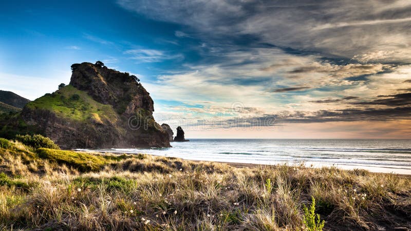 Beatiful Sunset on Piha Beach Stock Image - Image of background ...