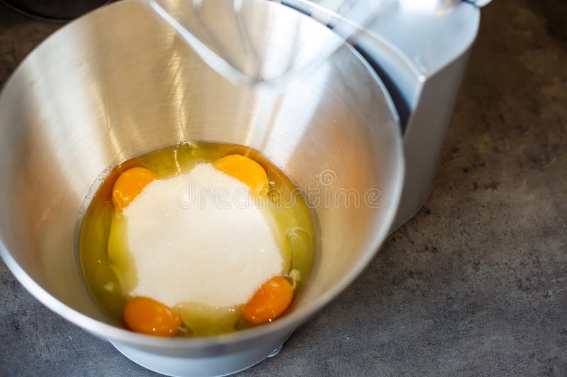 Beating Eggs with Sugar in a Kitchen Machine. Cream Nozzle Stock Image ...