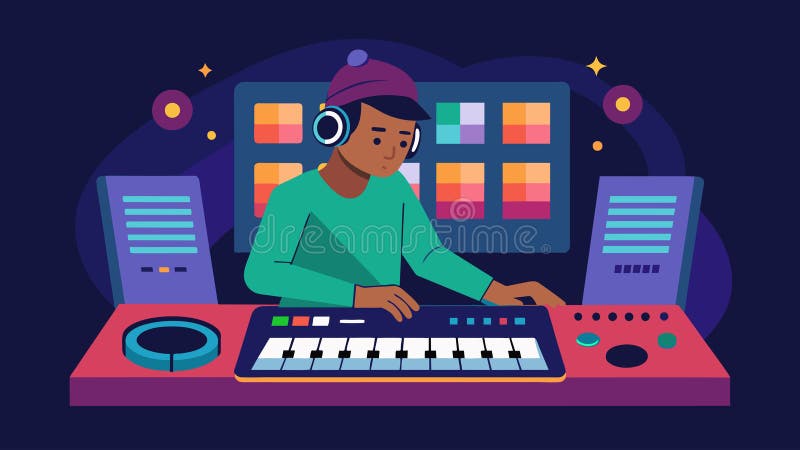 The Beatmaker Sat in Front of His Computer Screen Carefully Adjusting ...