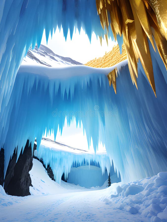 Beauitful Blue Ice Cave and Gold Stone , AI Generated Stock ...