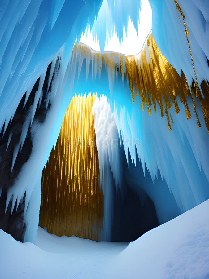 Beauitful Blue Ice Cave and Gold Stone , AI Generated Stock ...