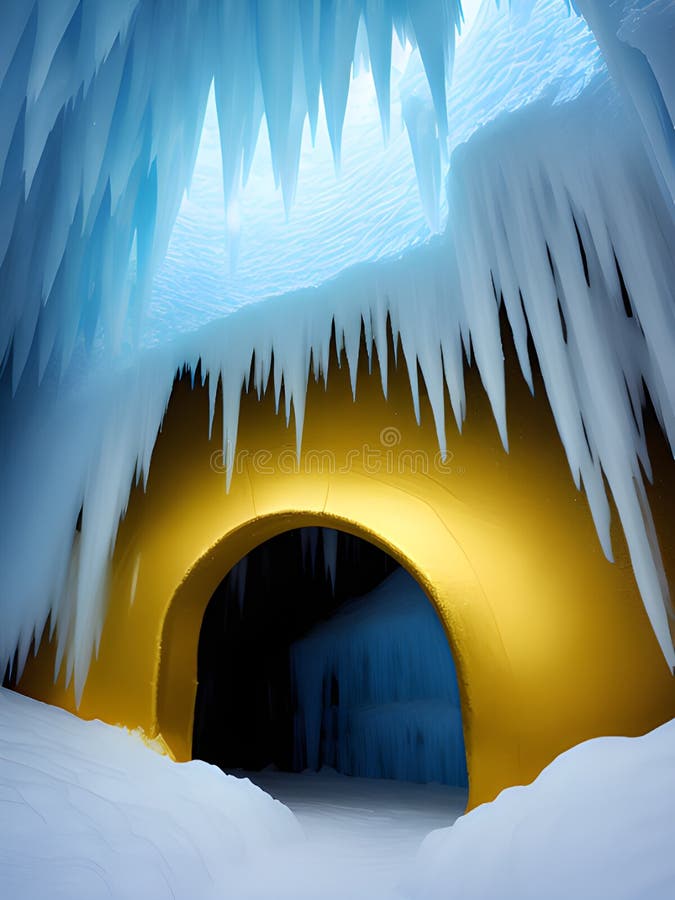 Beauitful Blue Ice Cave and Gold Stone , AI Generated Stock ...