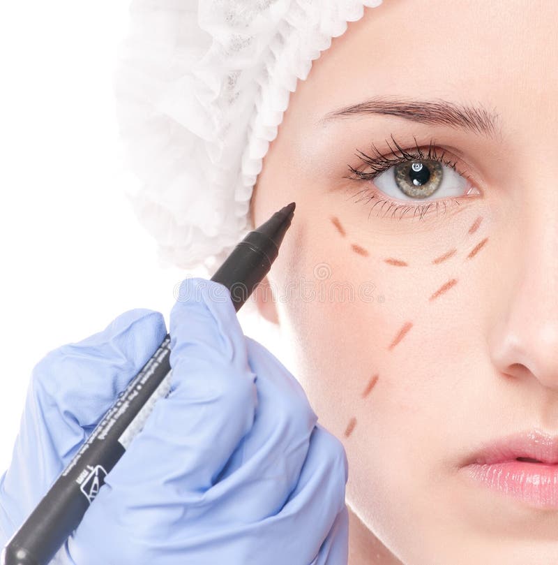 Beautician Draw Correction Lines on Woman Face Stock Photo - Image of ...