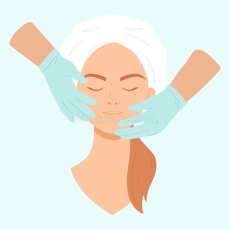 Beautician Makes Facial Massage To A Young Woman Cosmetological