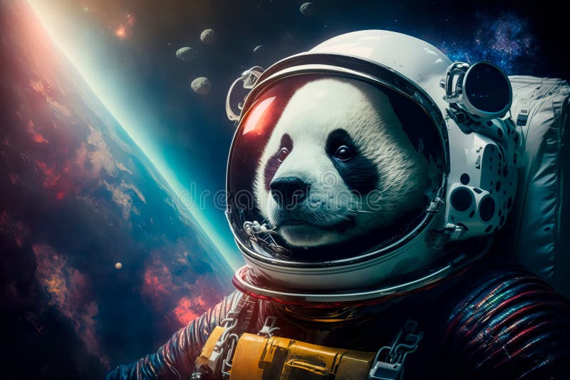Beautifu Panda in Outer Space.First Trip To Space. Generative AI Stock ...