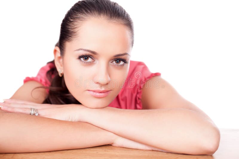 Beautifu Young Woman Leaning on a Table Stock Photo - Image of portrait ...