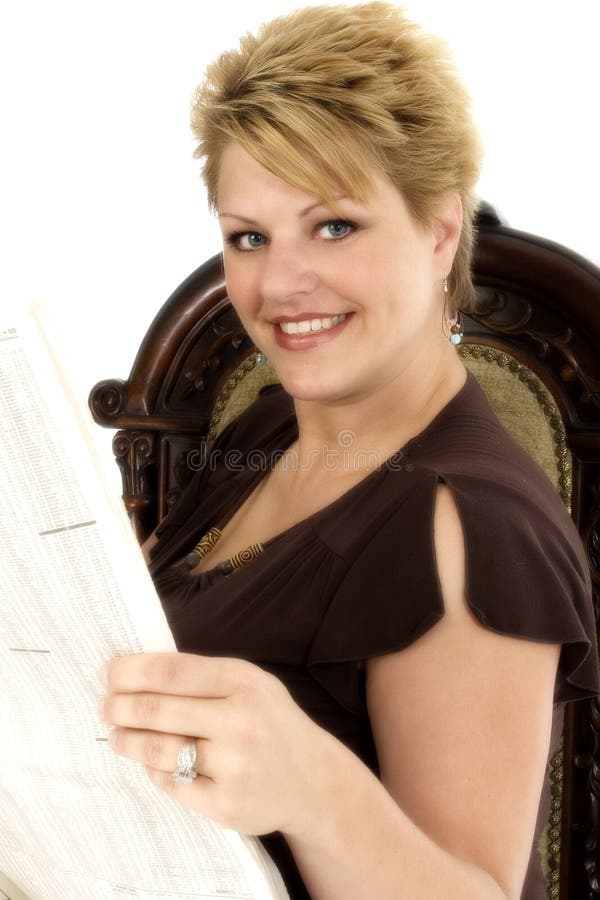 Beautiful 35 Year Old Woman with Newspaper Stock Photo - Image of ...