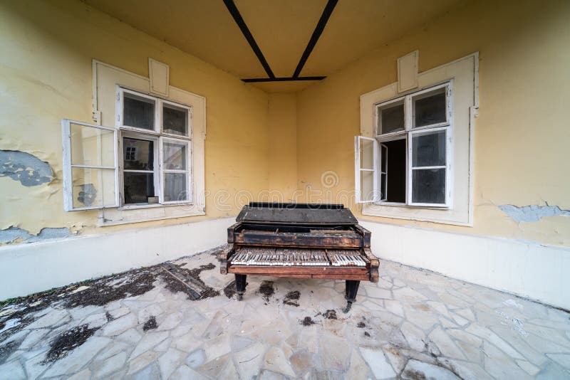 Beautiful Abounded Castle with Piano Stock Image - Image of empty ...