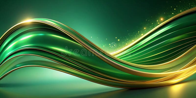 A Green and Gold Abstract Wave Design with Light Effects and a ...